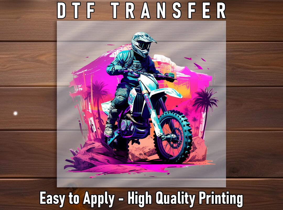 Vibrant Motocross DTF Transfer, Neon Dirt Bike Racer Iron-on, DIY Ready ...