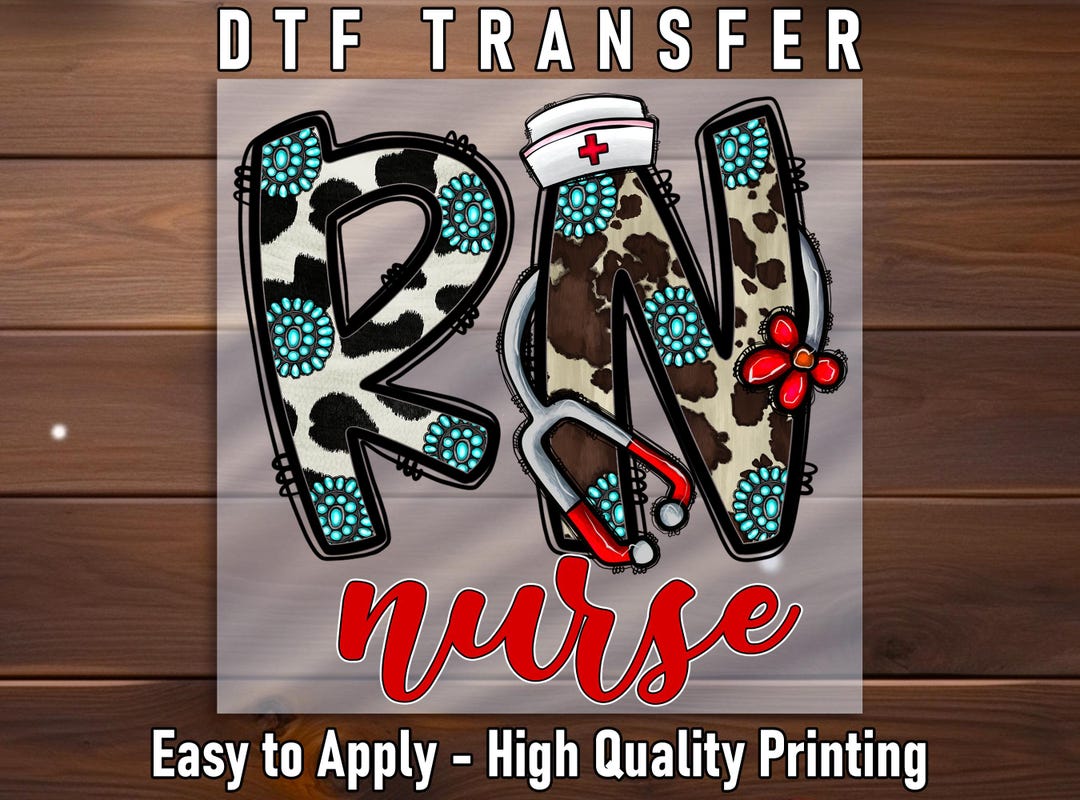 Nurse RN DTF Transfer, Cow Print With Leopard and Stethoscope Design ...