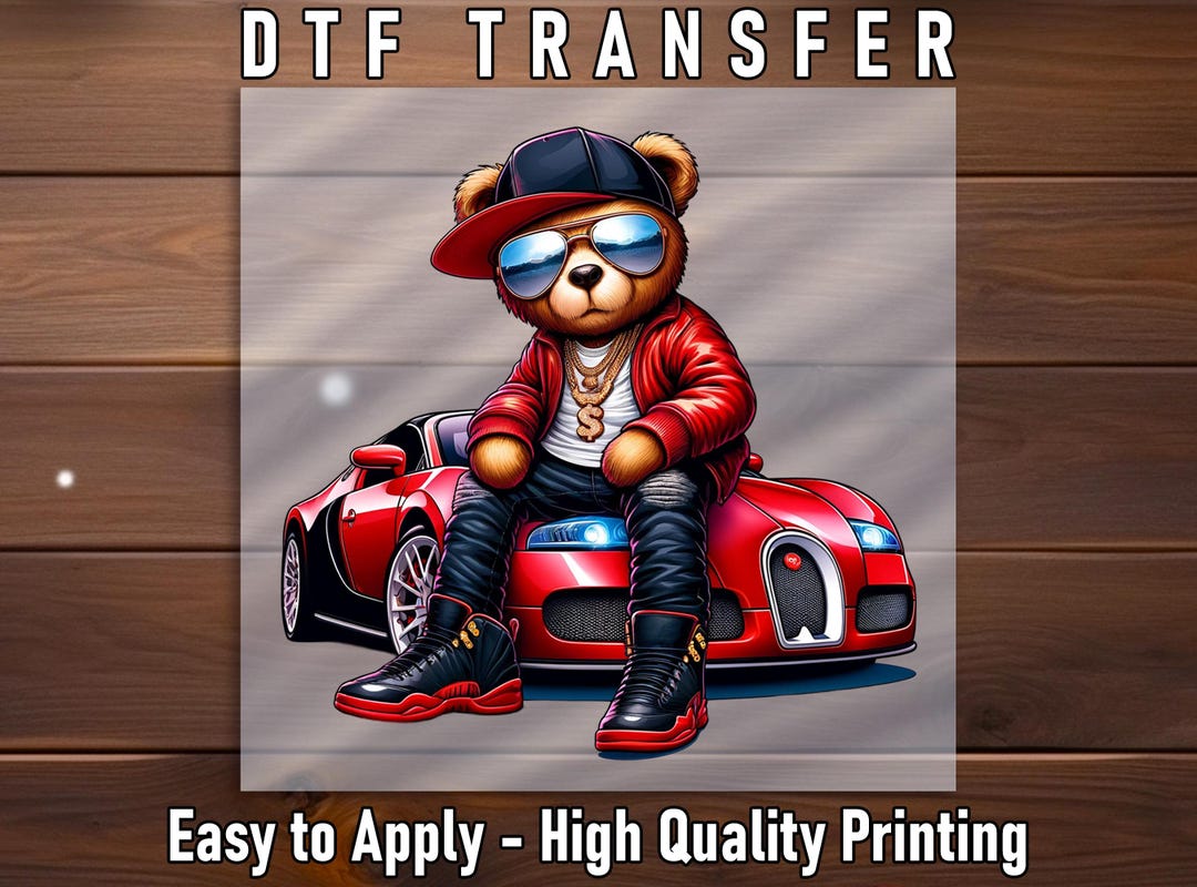 Red Bear DTF Transfer, Stylish Bear With Sports Car Design, Ready to ...