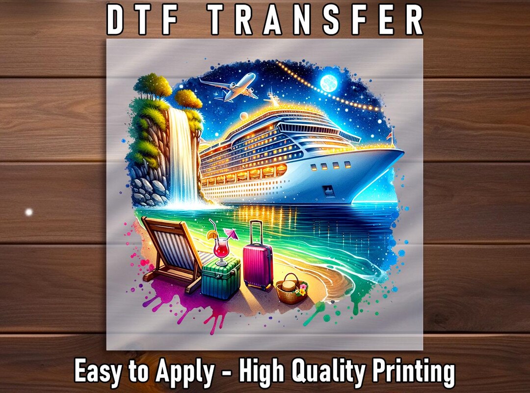 Night Cruise Getaway DTF Transfer: Luxury Ship Waterfall Moon Scene - Etsy
