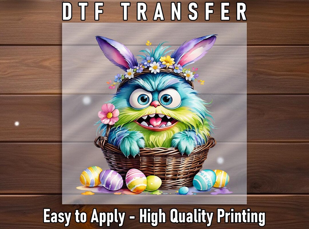 Easter Monster DTF Transfer, Cute and Furry Bunny Creature, Colorful ...