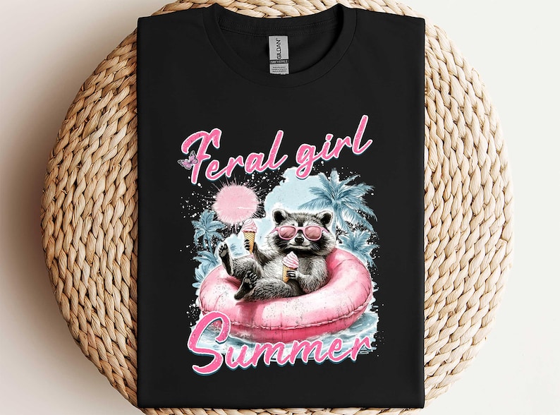 Raccoon Pool Float DTF Transfer, Tropical Summer Vibes - Ready to Press ...