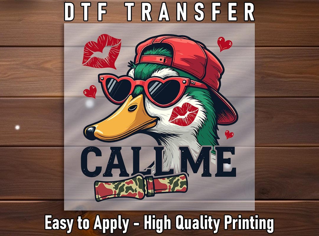 Cartoon Duck DTF Transfer, Stylish and Fun Design With Hearts and Cap ...