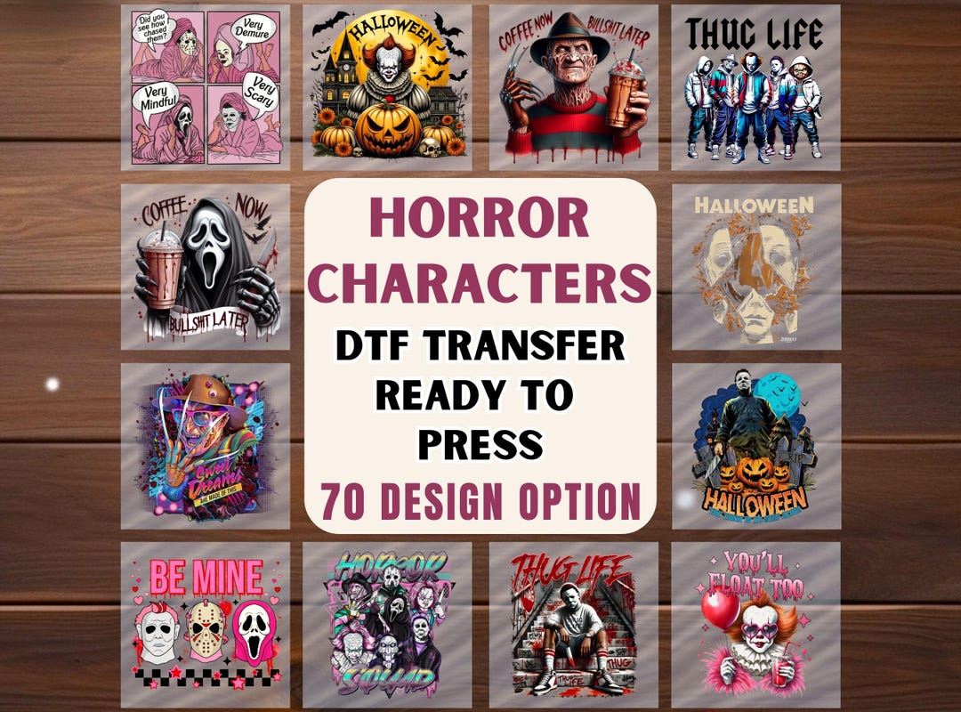 Horror Character DTF Transfer Bundle With Scary and Funny Shirt Decals for Halloween - Etsy