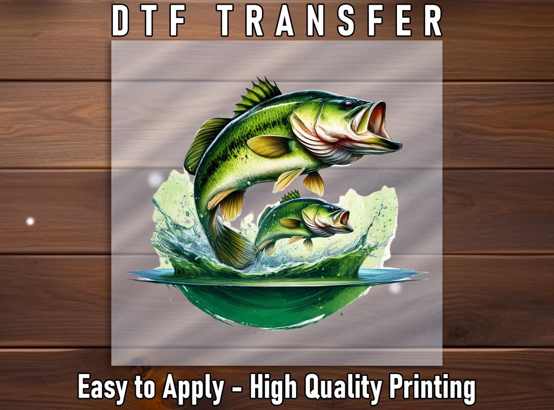 Jumping Green Bass DTF Transfer, Bold Fish Design With Water Splash, Ready to Press, DIY Craft ...
