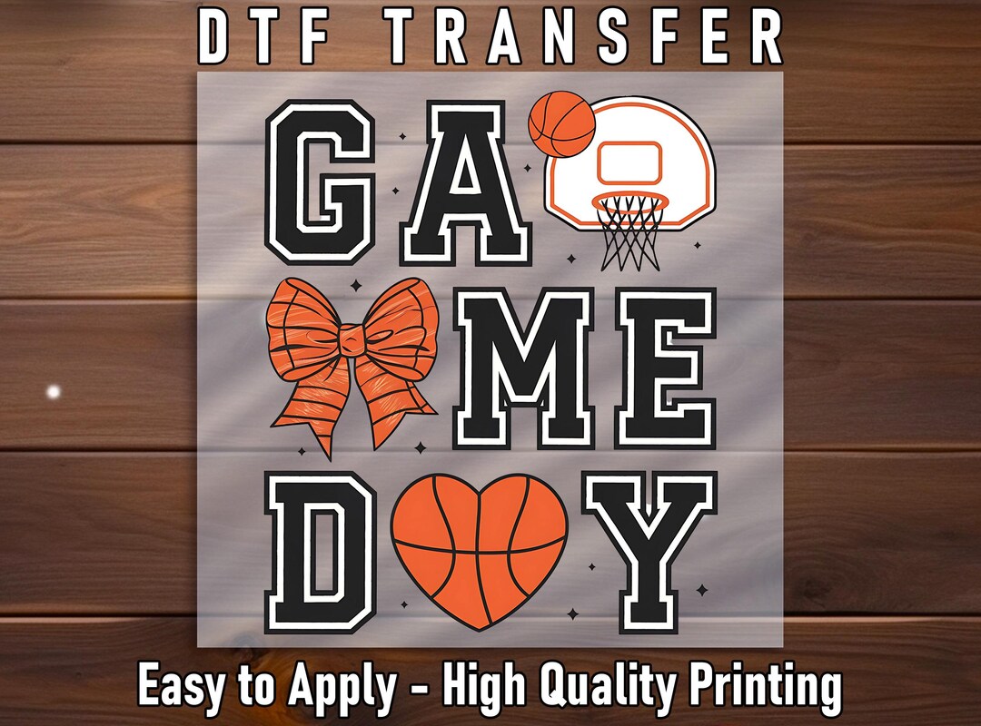 Game Day Basketball DTF Transfer, Sporty Design With Hoop and Bow ...