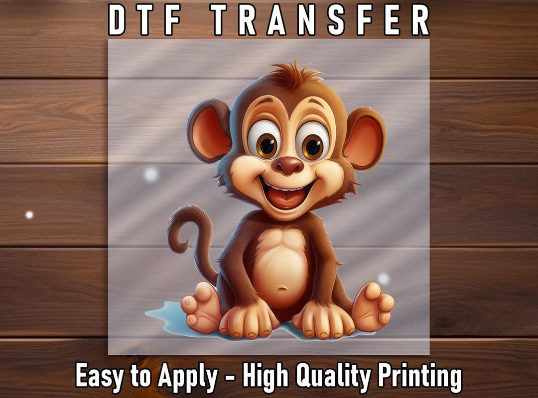 Happy Monkey DTF Transfer, Cute Cartoon Jungle Animal Design, Ready to ...