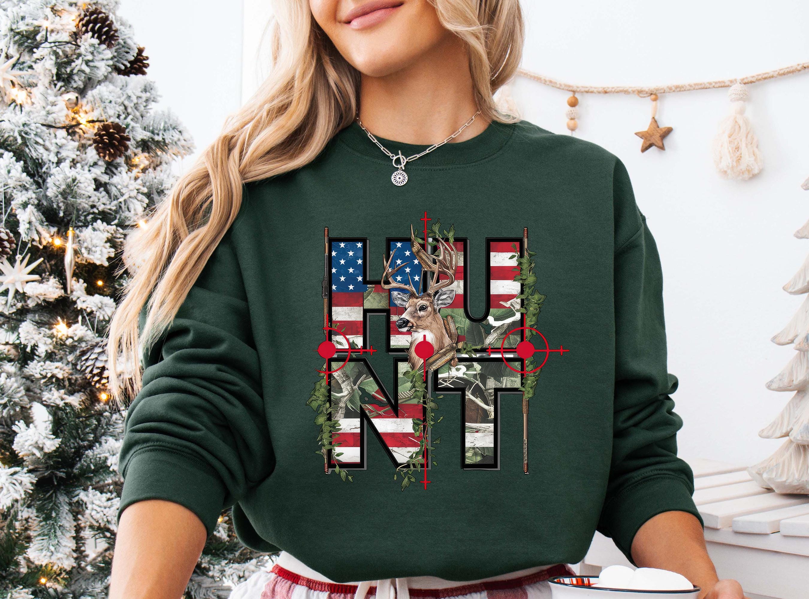 Hunt Usa Flag Design DTF Transfer, Patriotic Hunting Design With Deer ...