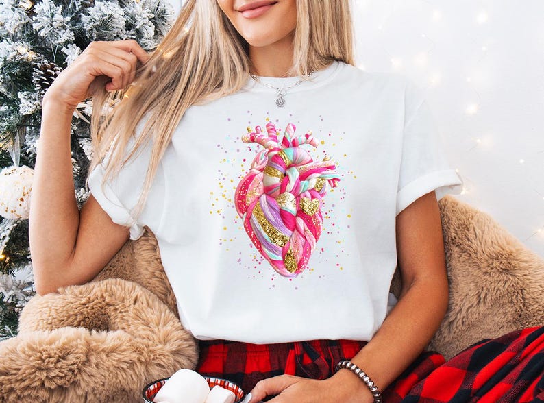 Rainbow Heart Art DTF Transfer: Braided Style Valentine Shirt Decal ...