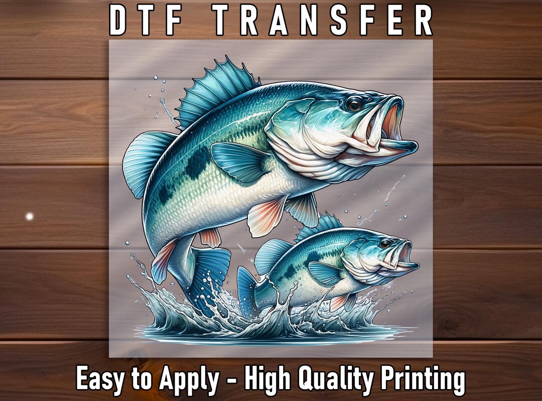 Blue Bass Fish DTF Transfer, Bold Double Fish Design With Water ...