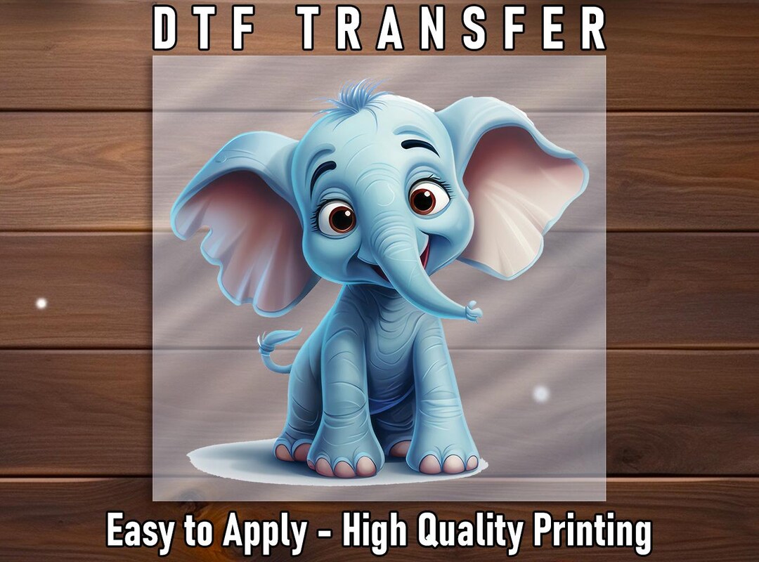 Blue Elephant DTF Transfer, Adorable Baby Jungle Animal Art, Ready to ...