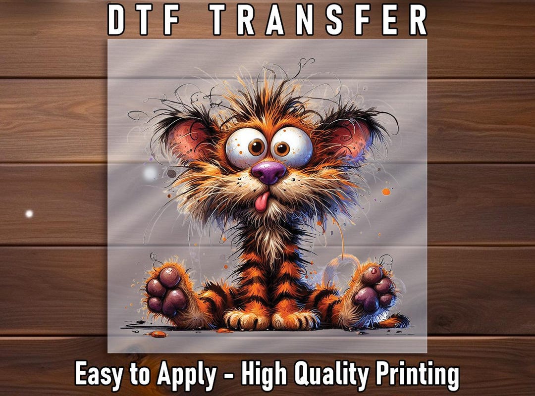 Funny Tiger DTF Transfer, Cartoon Tiger With Wild Hair and Silly ...