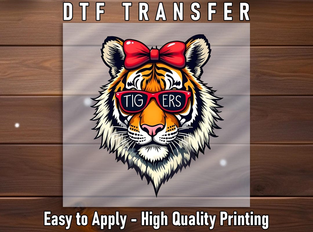 Red Bow Tiger DTF Transfer, DIY Iron-on Ready to Press Design, Tiger ...