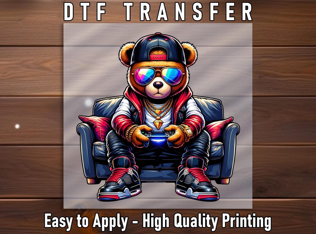 Gaming Bear DTF Transfer, Cool Bear With Controller Design, Ready to ...