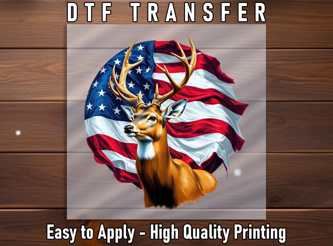American Flag Deer DTF Transfer, Hunting Buck Print, Rustic Wildlife ...