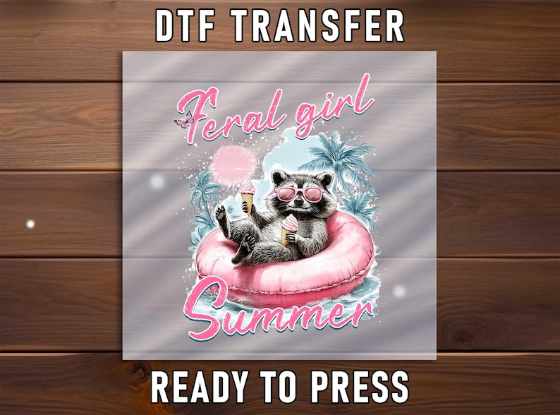 Raccoon Pool Float DTF Transfer, Tropical Summer Vibes - Ready to Press ...