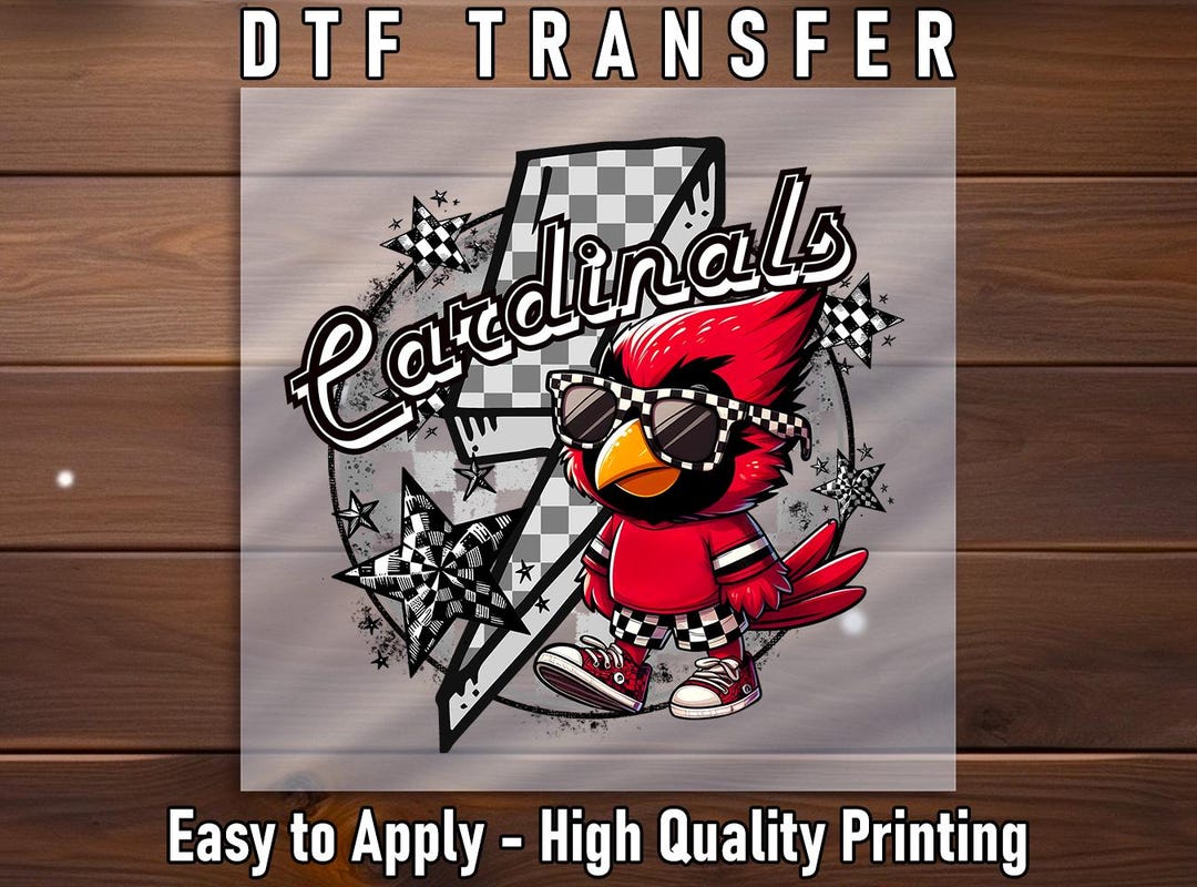 Cardinals Mascot DTF Transfer, School Spirit Shirt Design, Checker Star ...