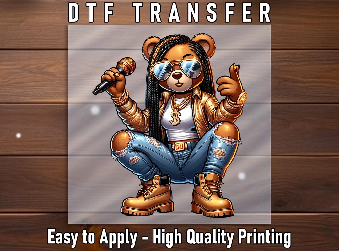 Hip Hop Singer Bear DTF Transfer, Cool Design, Ready to Press, DIY ...