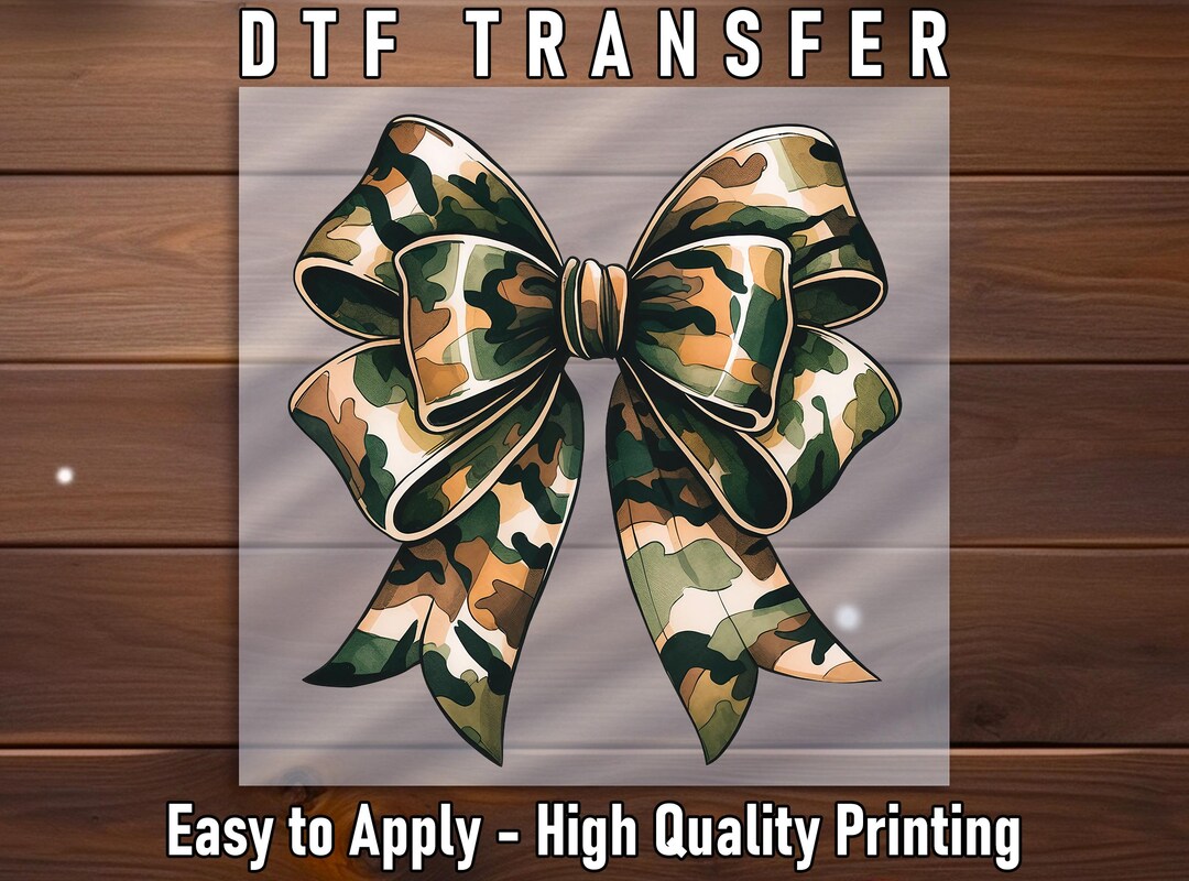 Woodland Camo Bow DTF Transfer, Rustic Camouflage Iron-on, DIY Outdoor ...
