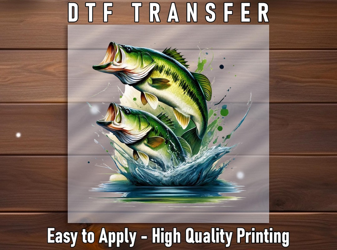 Green Bass Fish DTF Transfer, Double Fish Design With Water Splash ...