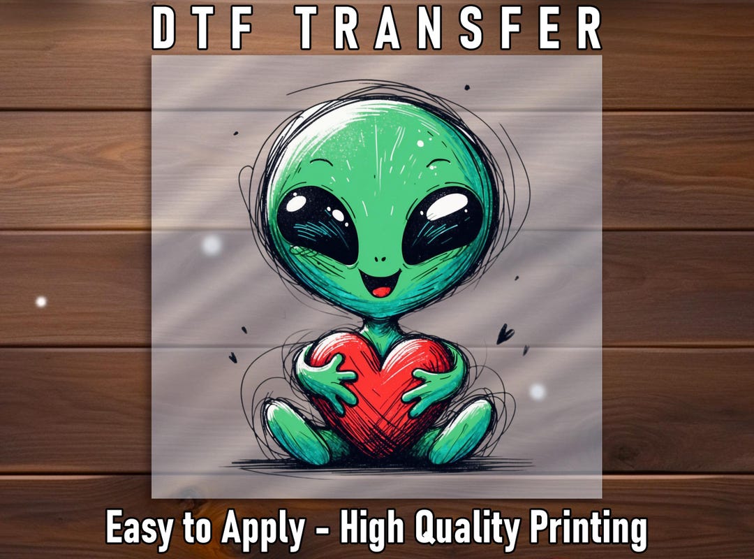 Adorable Alien DTF Transfer, Red Heart Valentine's Design, DIY Iron-on Art, Perfect for Kids ...