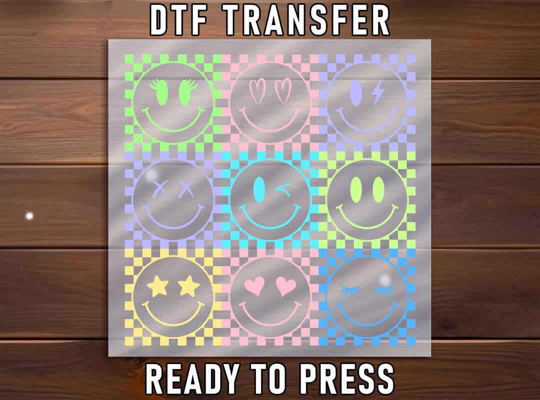 Retro Smiley Face Checkerboard DTF Transfer, Ready to Press Apparel Art ...