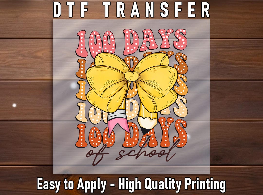 Yellow Bow Polka Dot 100 Days of School DTF Transfer, DIY Ready to ...