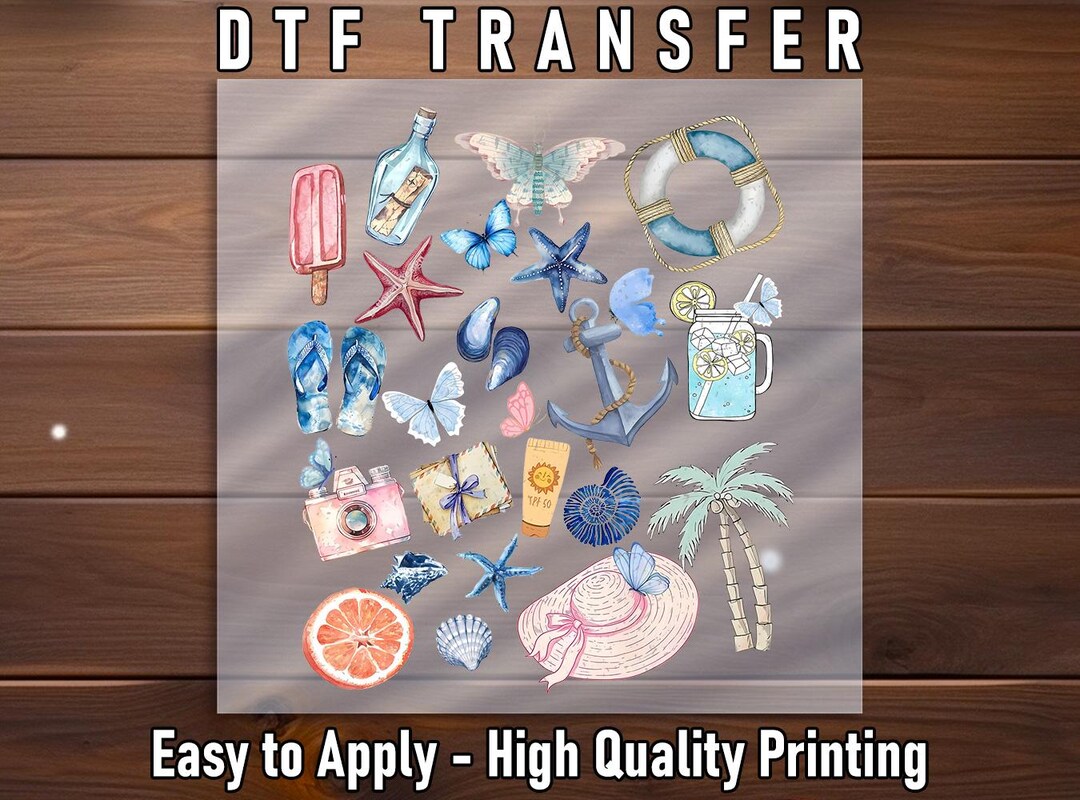 Watercolor Summer Beach Elements DTF Transfer, Tropical Flip Flops ...