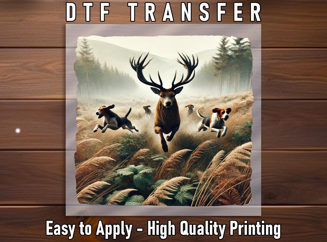 Forest Chase DTF Transfer, Dogs Chasing Buck Art, Ready to Press, DIY ...