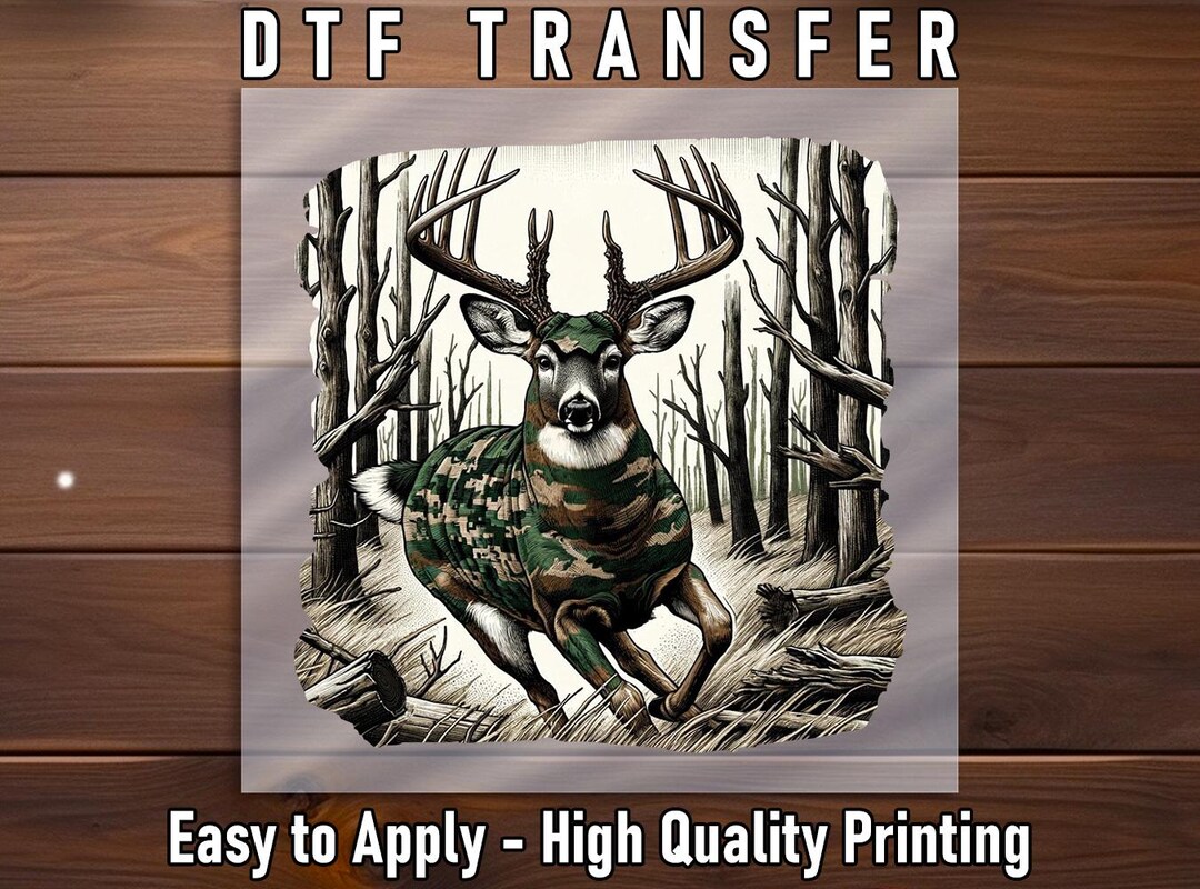 Forest Camo Deer DTF Transfer, Hunting Nature Scene Design, Ready to ...