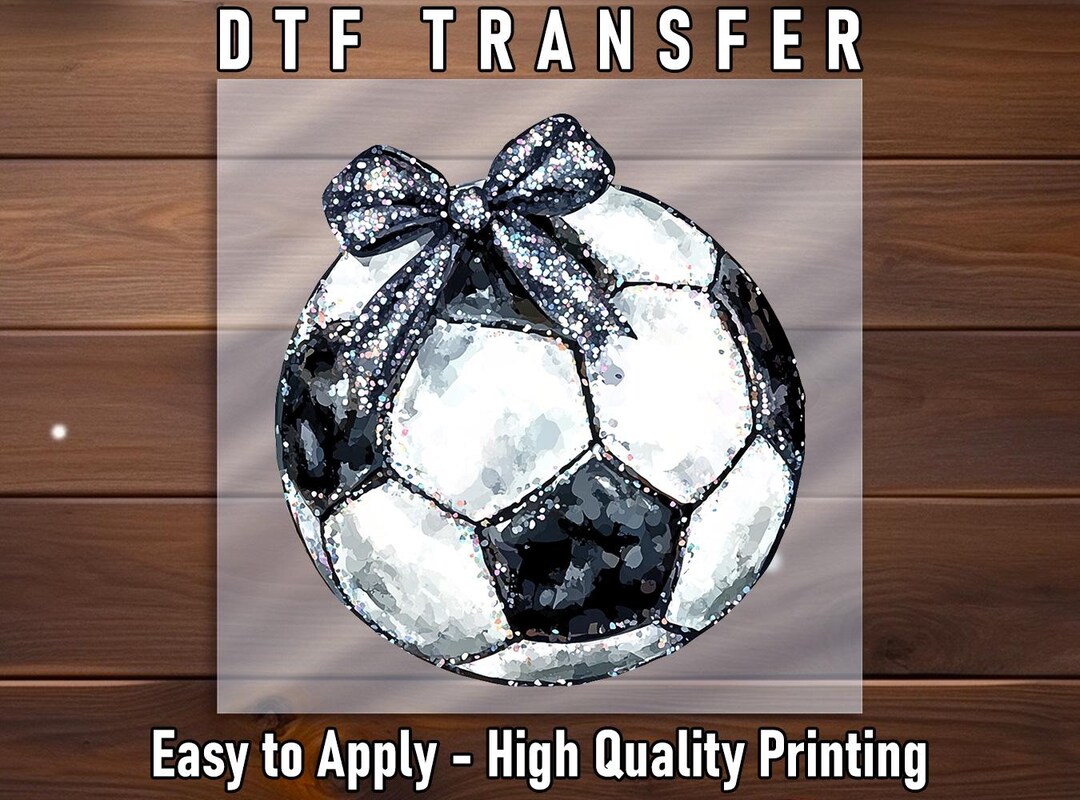 Black and White Soccer Ball DTF Transfer, Silver Bow Iron-on Design ...