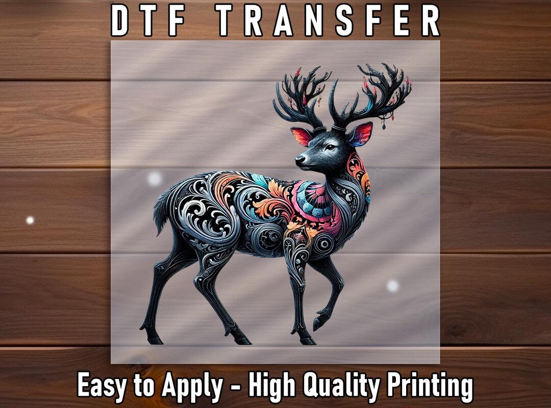 Ornamental Deer DTF Transfer, Colorful Wildlife Art, Ready to Press ...