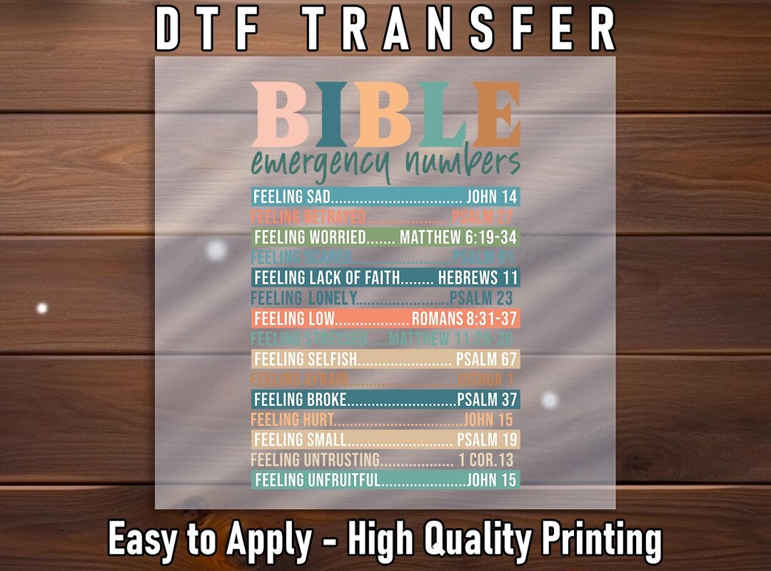 Bible Verse Emergency DTF Transfer, Encouraging Scripture List ...