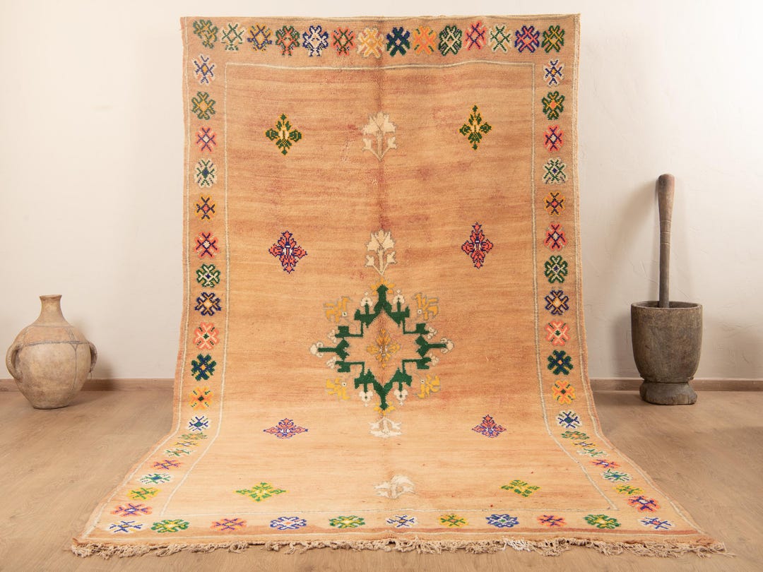 Morrocan Rug•soft Sand-colored Base Vintage Berber Wool Rug•moroccan ...