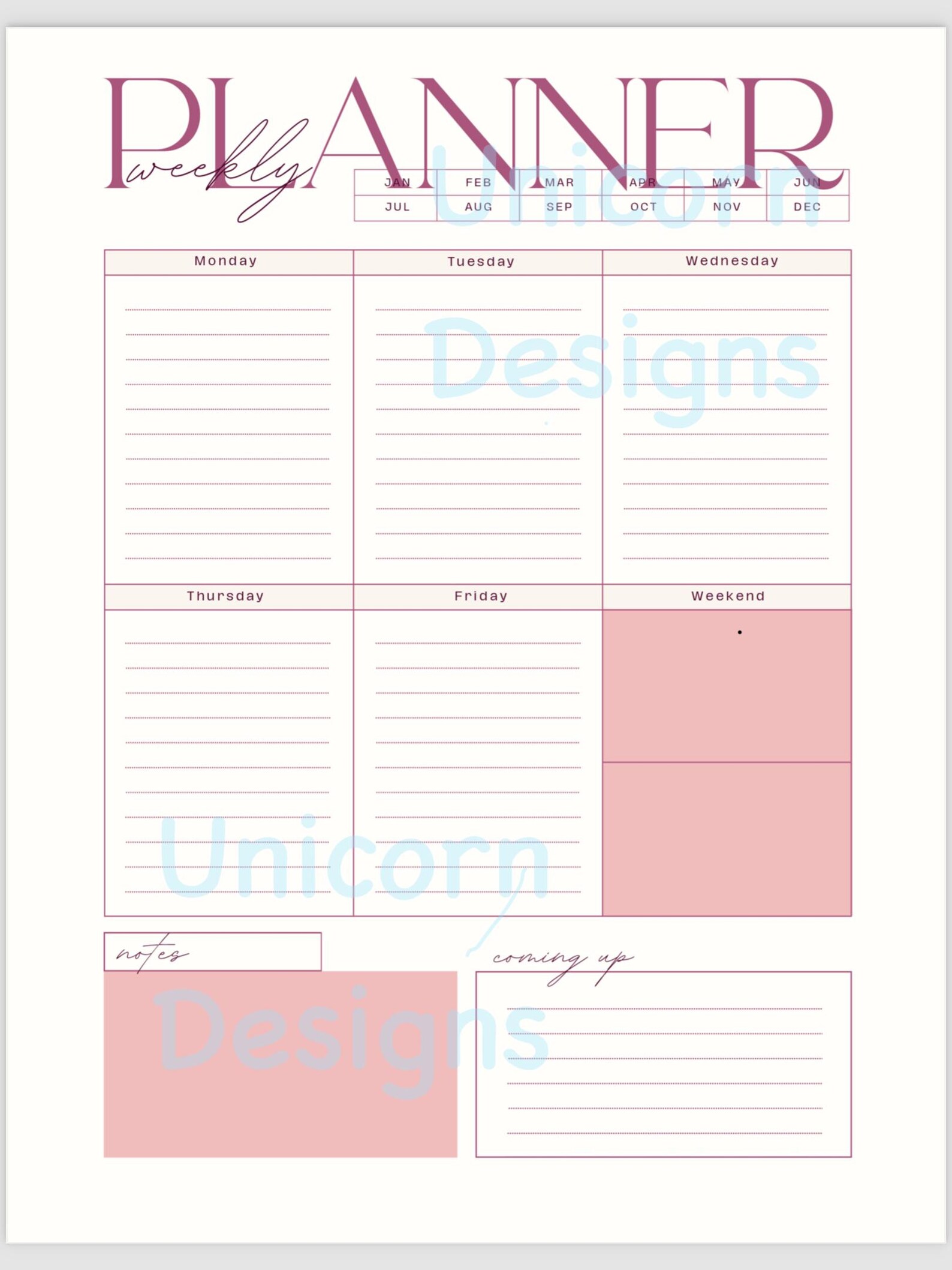 Pink Printable Weekly Planner - Etsy
