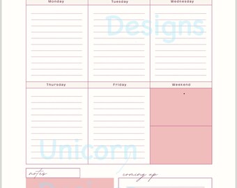 Printable Weekly Planner - Pink - Etsy