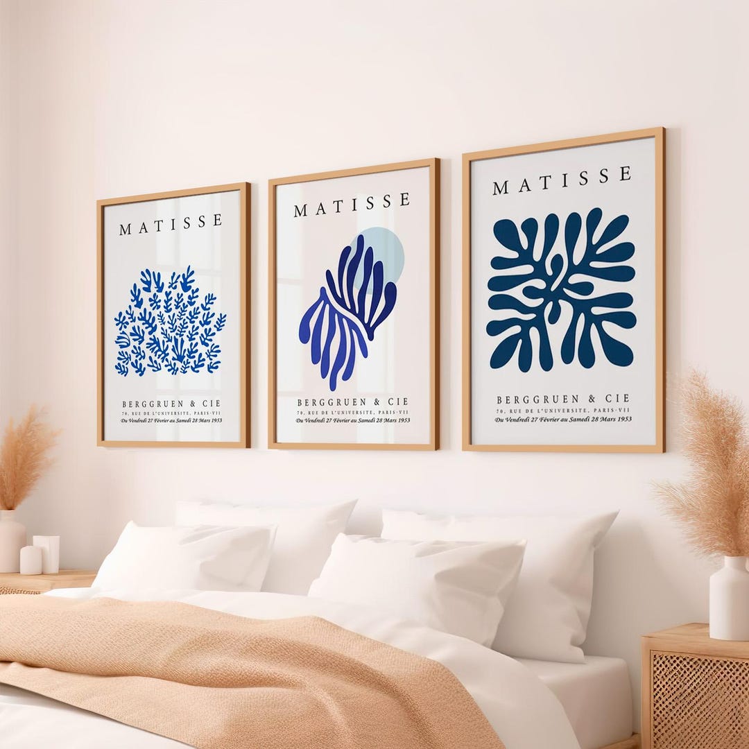 Set of 3 Posters Print Henri Matisse White and Blue Colors Wall Art ...