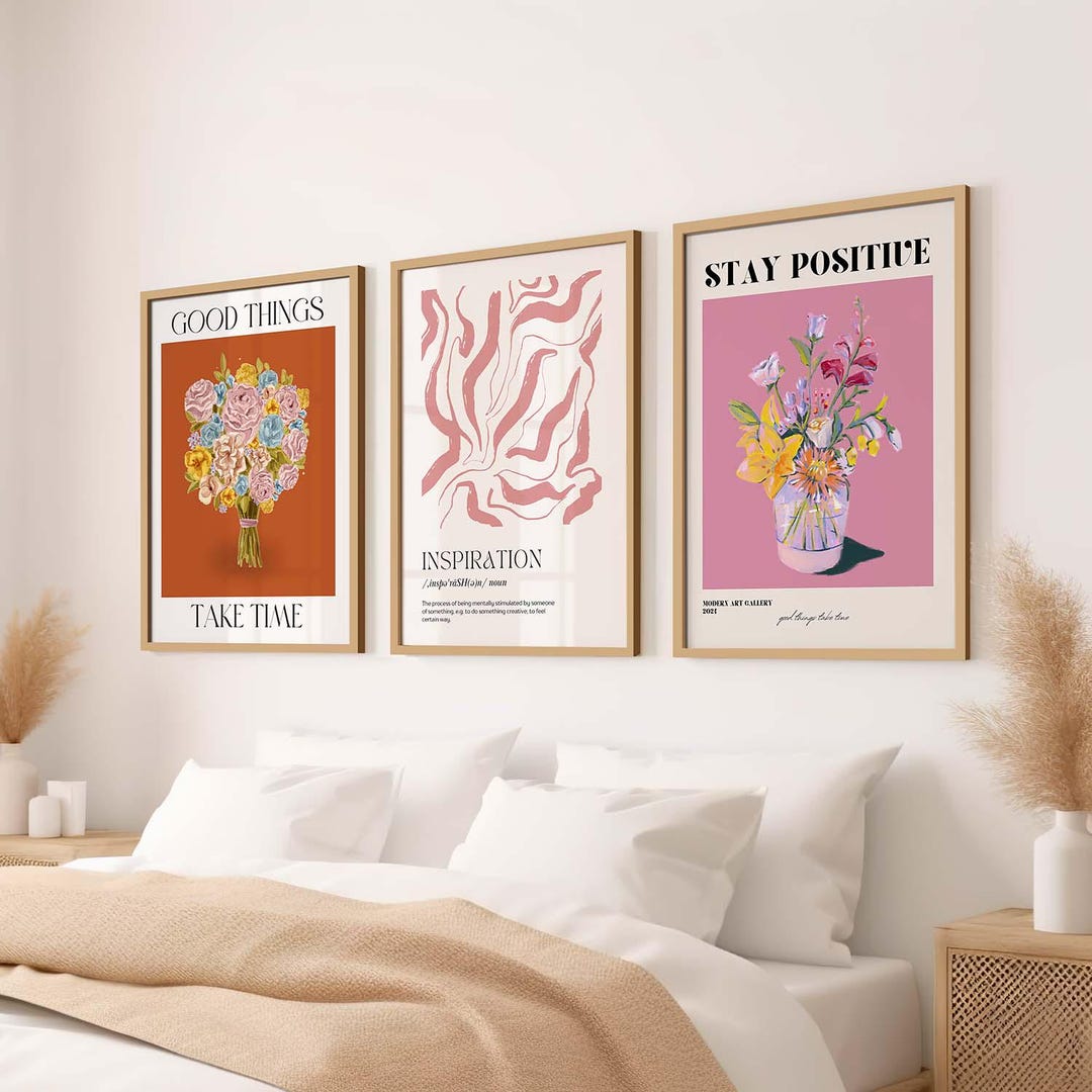Floral Wall Art Set of 3 - Modern Inspirational Poster Prints With ...
