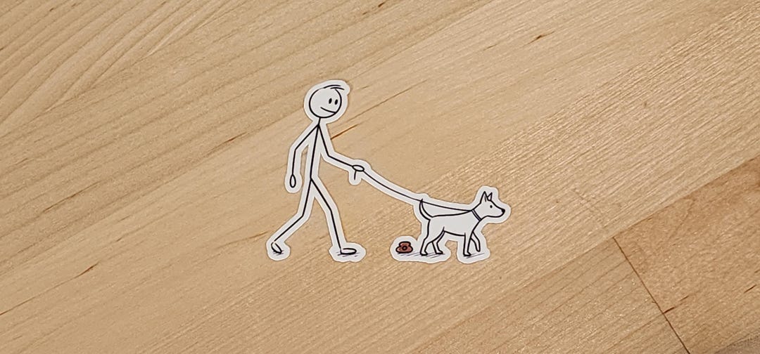 Stick Figure Walking Dog Poop Sticker Funny - Etsy