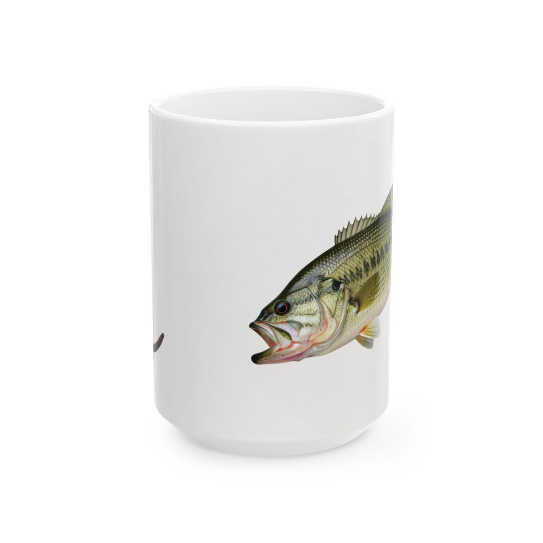 Largemouth Bass Fishing Mug | Bass Chasing Texas Rig Worm Art ...