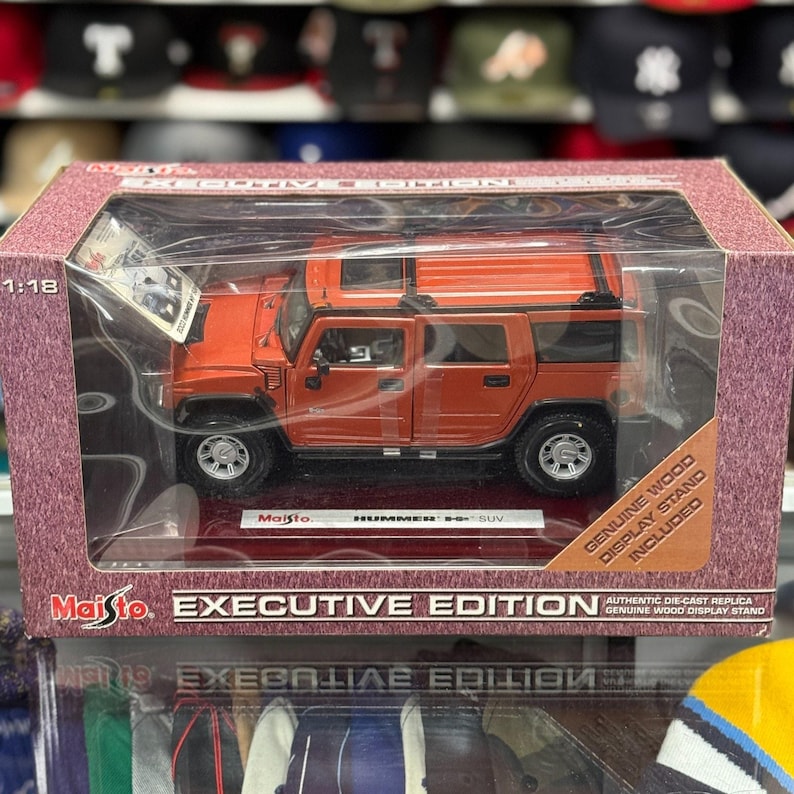 1/18 Hummer H2 SUV Orange Maisto Executive Edition Wood Display Stand ...