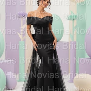 Jeneeva Black Gothic Mermaid Wedding Dress – Off-the-shoulder Satin ...