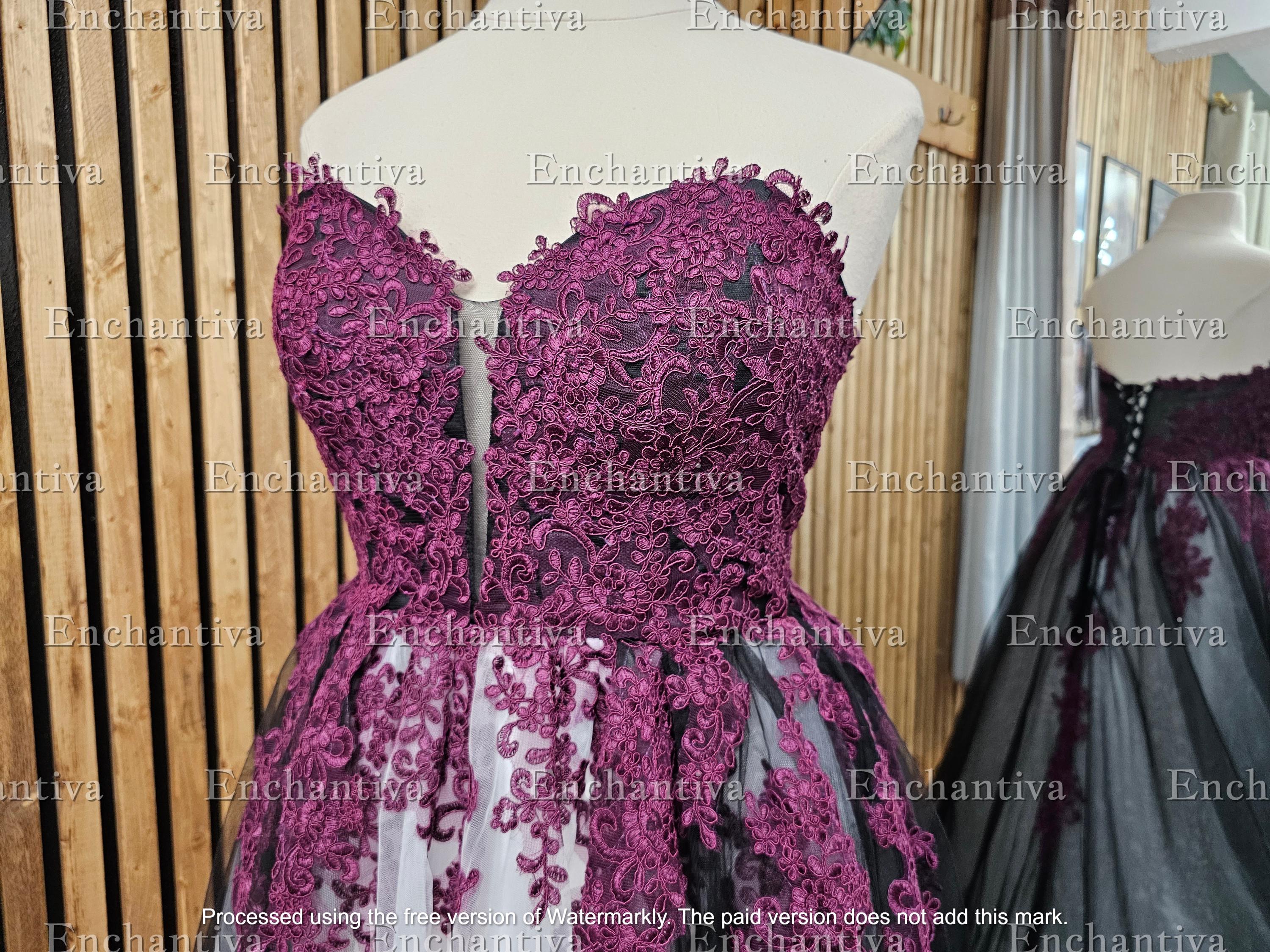 Twilight Elegance Aline Wedding Dress Bridal Gown Black White Purple ...