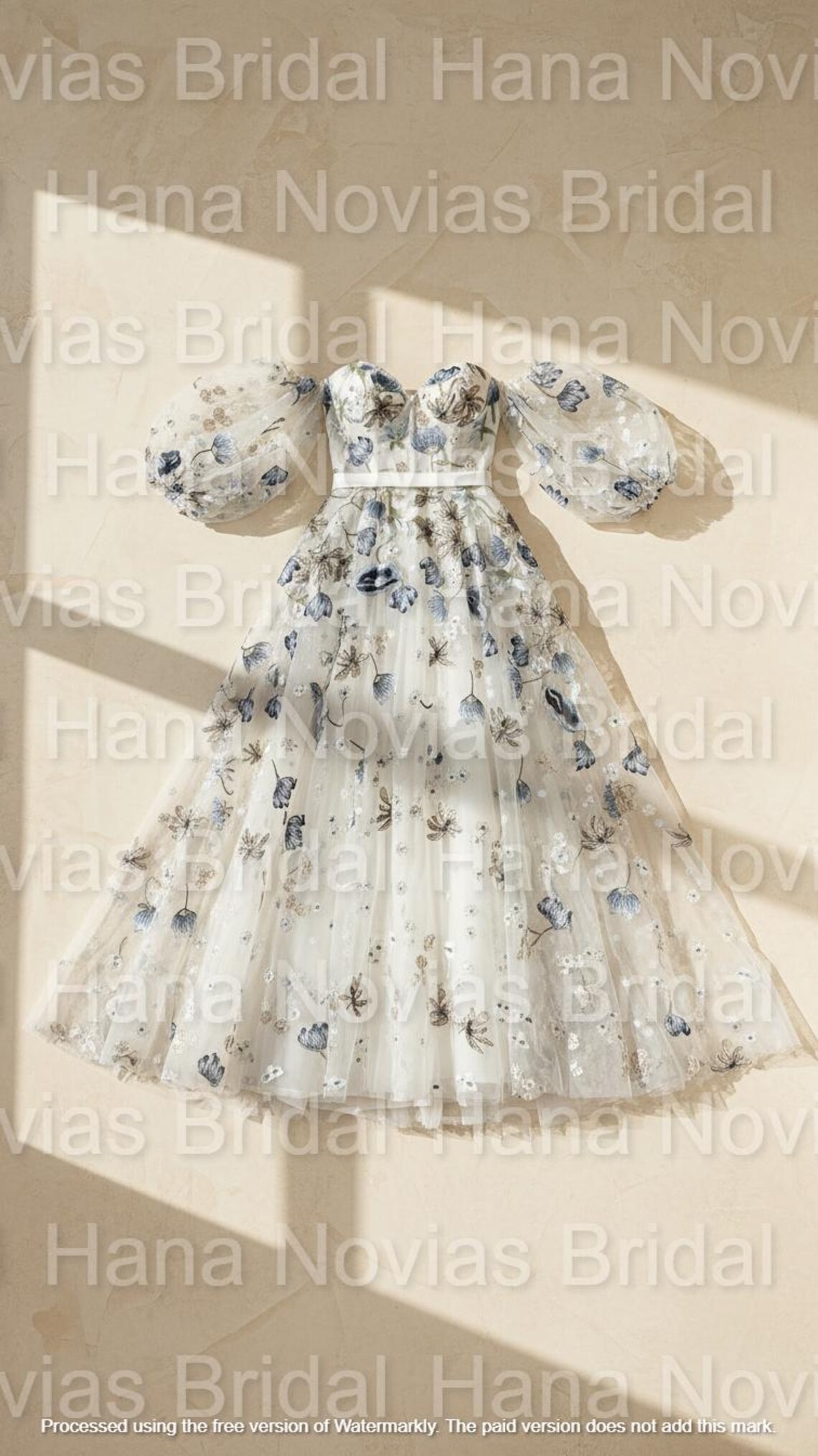 Alyssa Floral Lace Wedding Dress With Off-shoulder Sleeves, Blue ...
