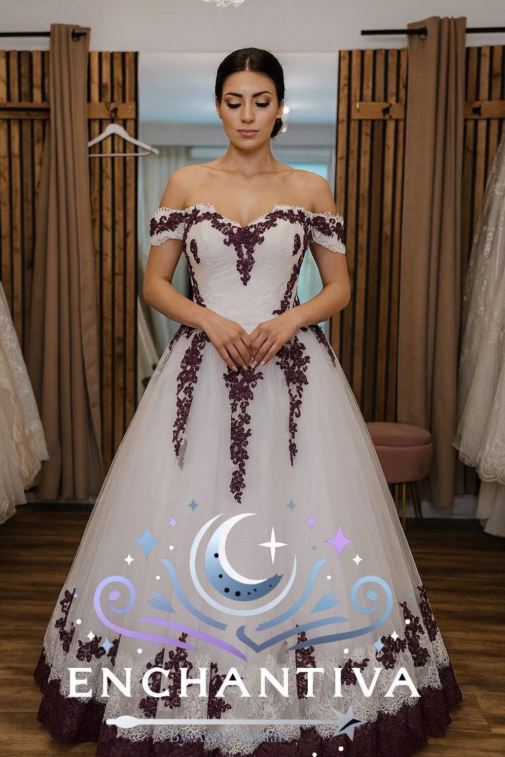 Amethyst Elegance Wedding Dress – Off-white A-line Gown With Purple ...