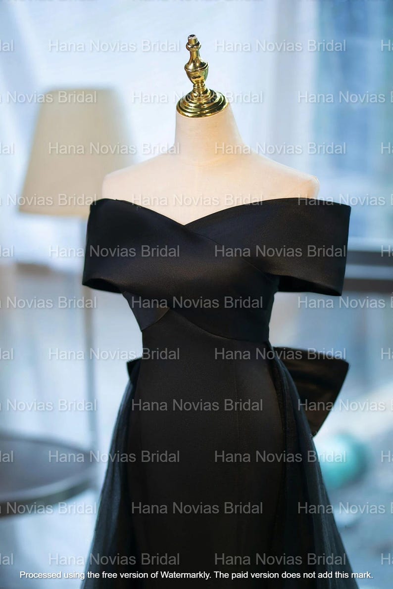 Jeneeva Black Gothic Mermaid Wedding Dress – Off-the-shoulder Satin ...