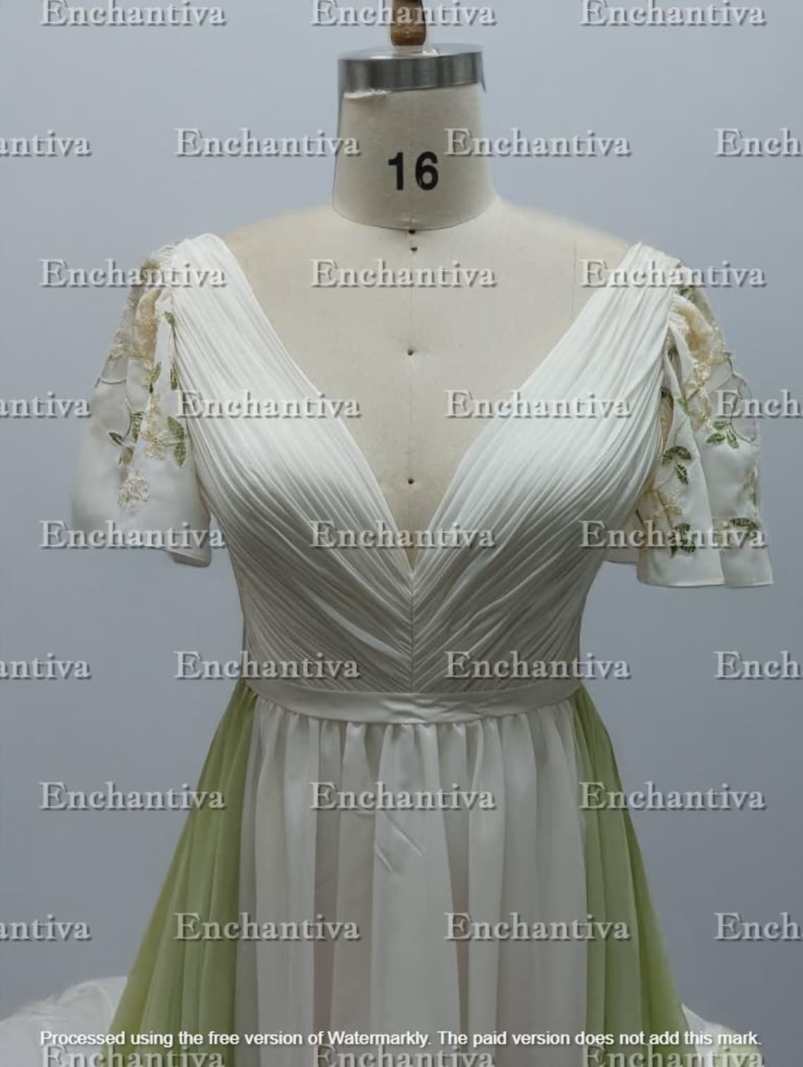 Forest Winks – Green & Ivory Wedding Dress | Ethereal Chiffon Gown With ...