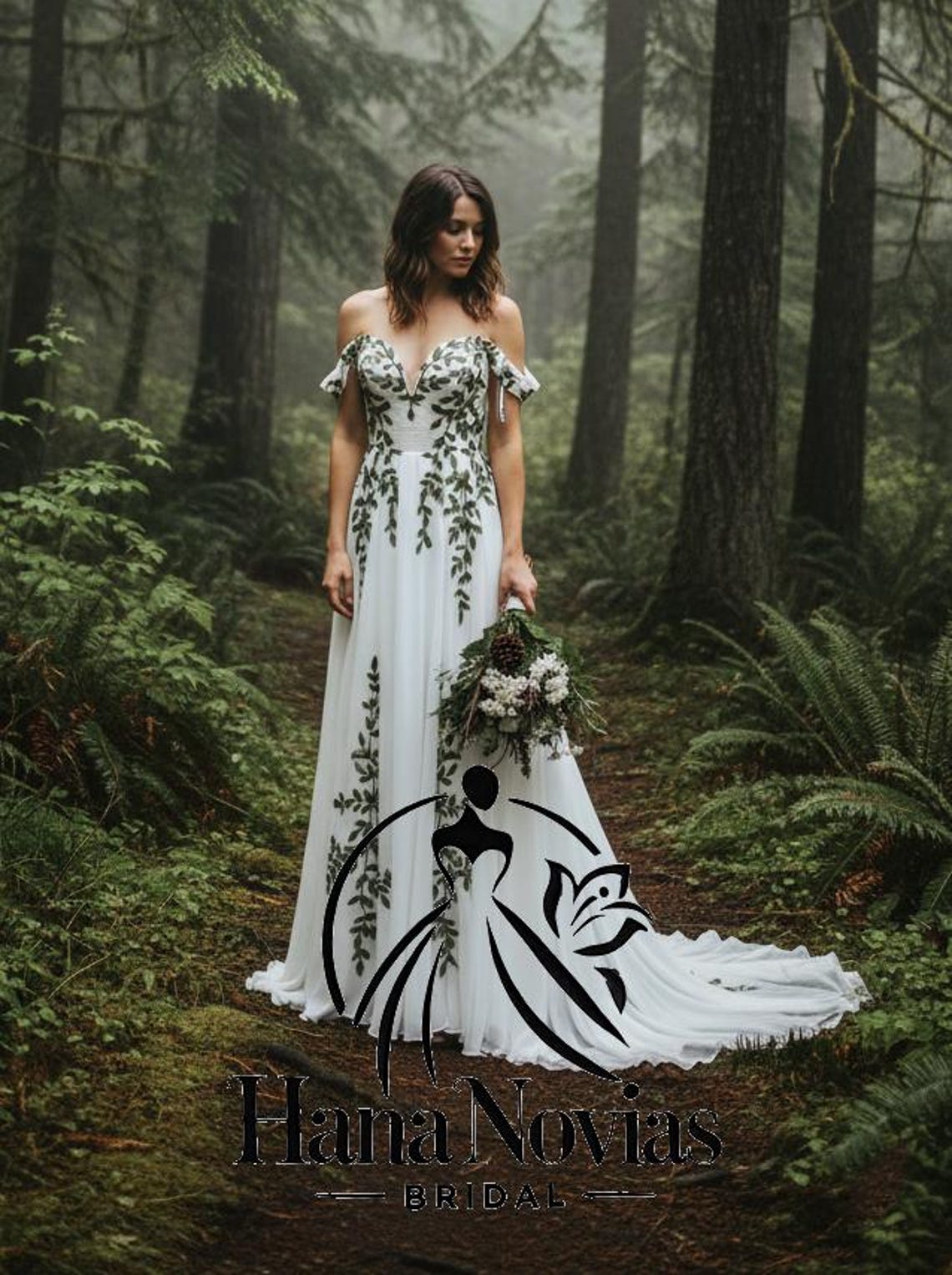 Botanical Wedding Dress With Green Vine Embroidery | Albie A-line ...
