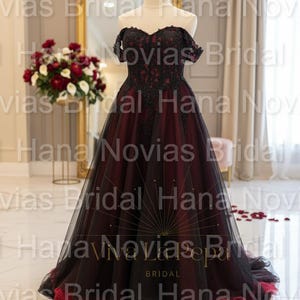Gothic Black and Burgundy Wedding Dress With Lace, Off-shoulder Corset ...