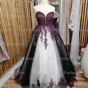 Twilight Elegance Aline Wedding Dress Bridal Gown Black White Purple ...